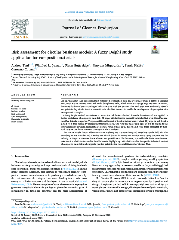 (PDF) Risk assessment for circular business models: A fuzzy Delphi ...