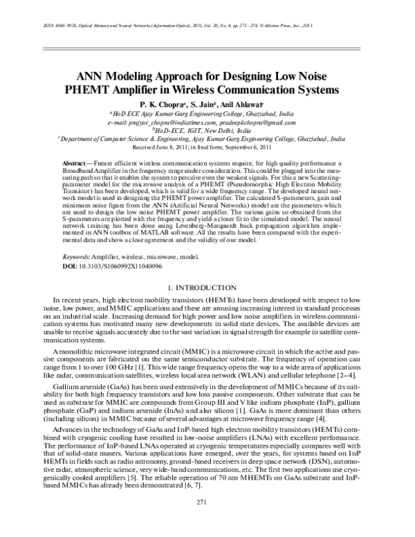 (PDF) ANN modeling approach for designing low noise phemt amplifier in ...