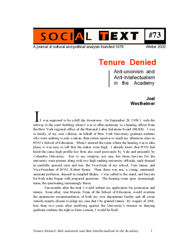 (PDF) Tenure Denied