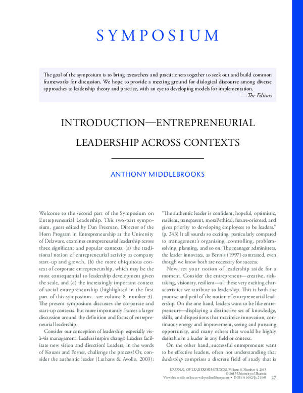 (PDF) Introduction—Entrepreneurial Leadership Across Contexts
