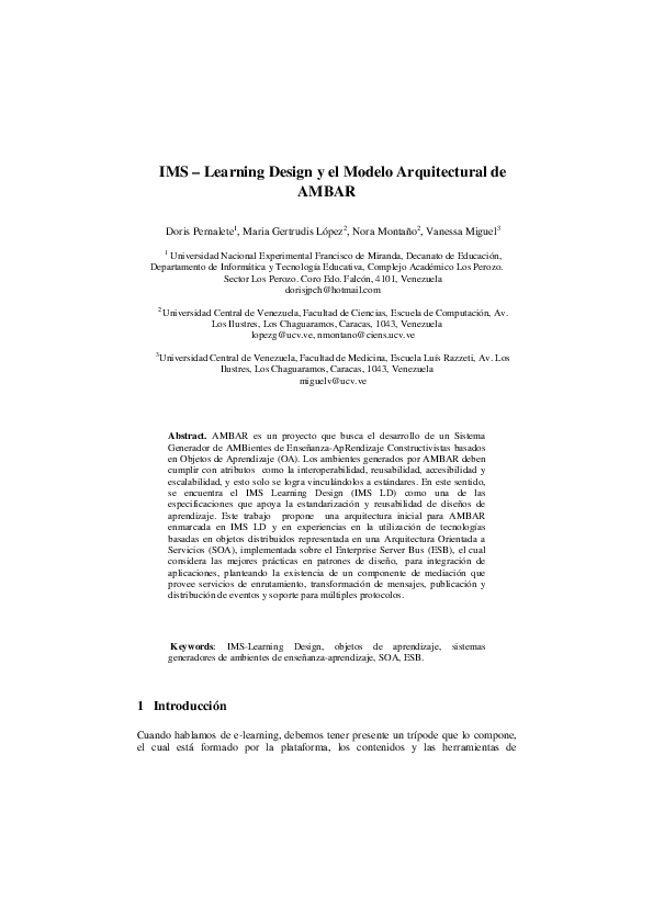 (PDF) IMS Learning Design y el Modelo Arquitectural de AMBAR