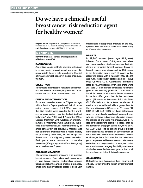 (PDF) Do we have a clinically useful breast cancer risk reduction agent ...