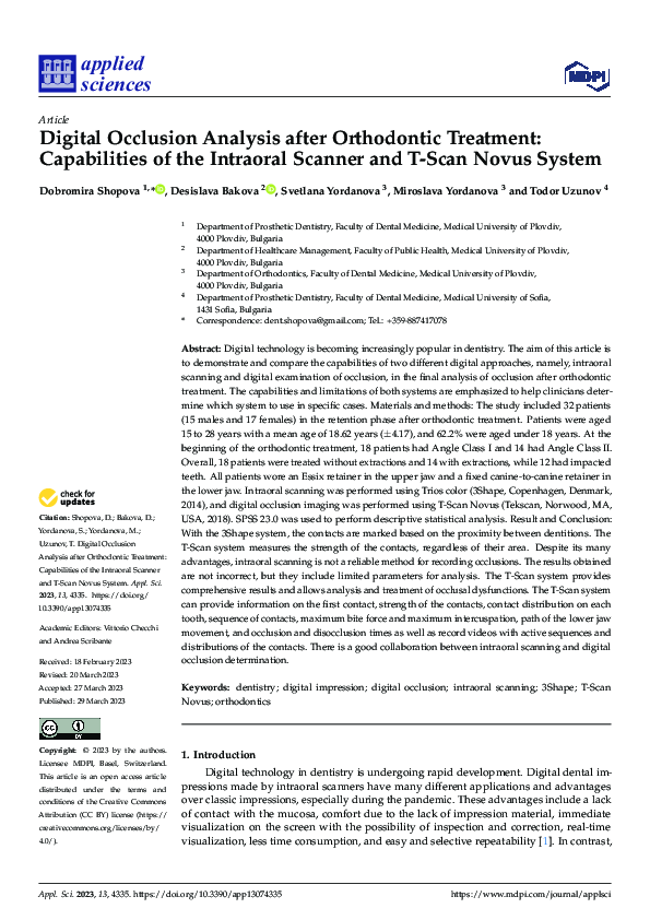 Digital Occlusion Analysis after Orthodontic Treatment: Capabilities of ...
