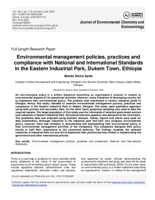 (PDF) Environmental management policies, practices and compliance with ...