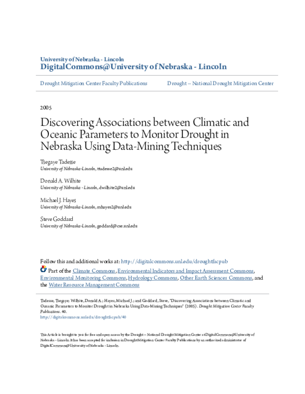 (PDF) Discovering Associations between Climatic and Oceanic Parameters to Monitor Drought in ...