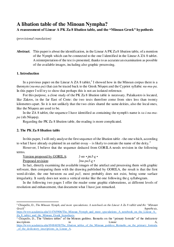 (PDF) A libation table of the Minoan Nympha? A reassessment of Linear A ...