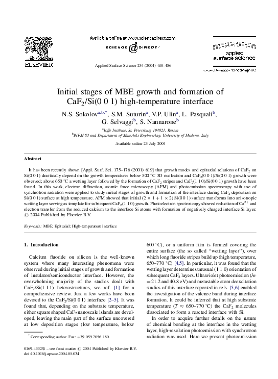 (PDF) Initial stages of MBE growth and formation of CaF2/Si(001) high ...