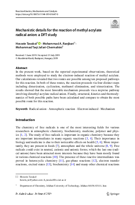 (PDF) Mechanistic details for the reaction of methyl acrylate radical ...