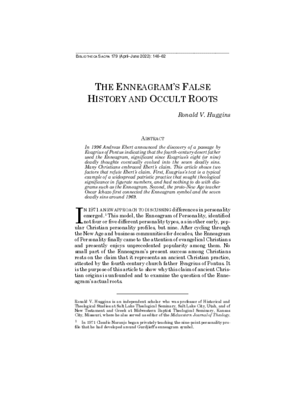 (PDF) THE ENNEAGRAM'S FALSE HISTORY AND OCCULT ROOTS