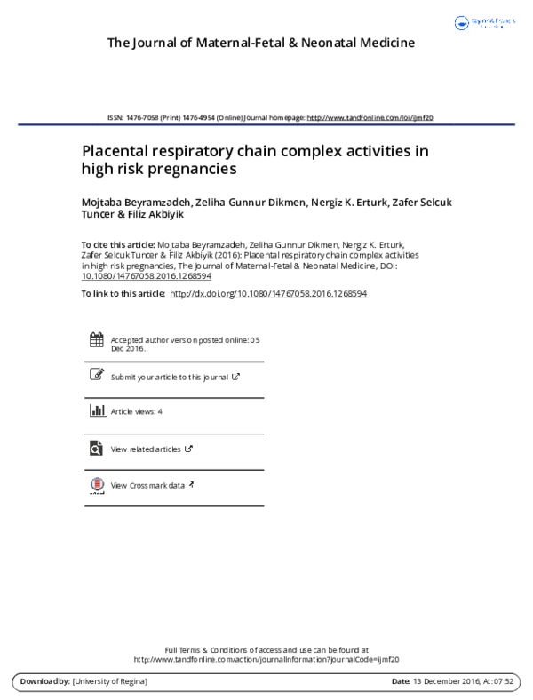 (PDF) Placental respiratory chain complex activities in high risk ...