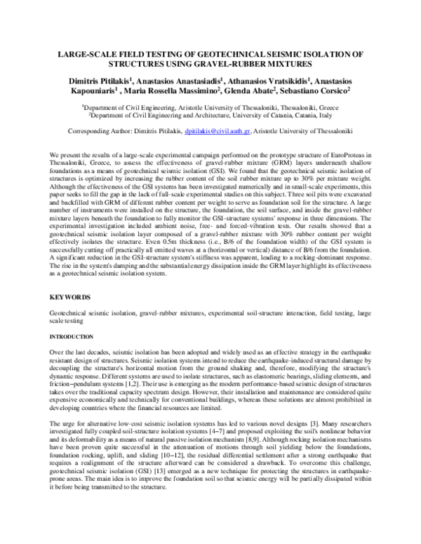 (PDF) Large‐scale field testing of geotechnical seismic isolation of ...
