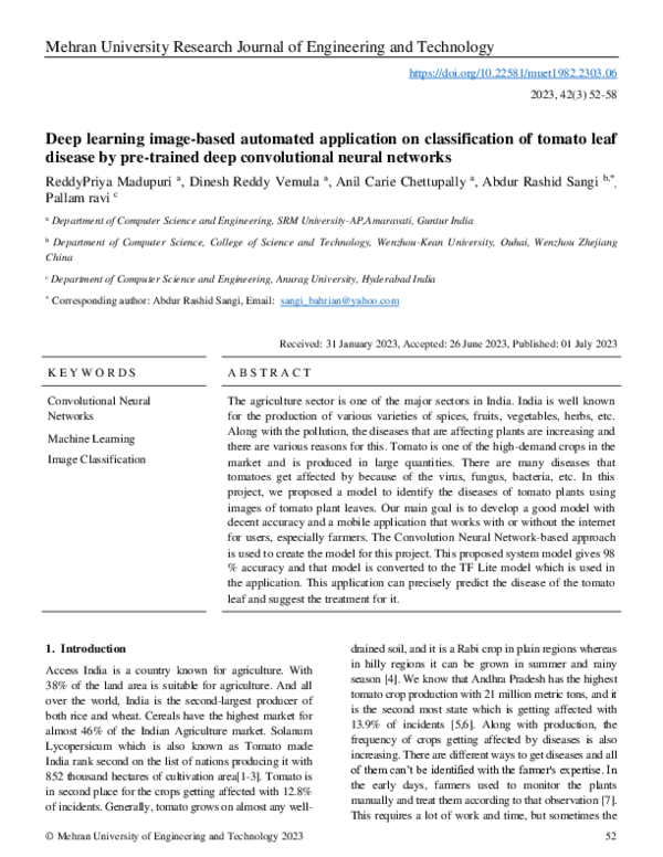 (PDF) Deep learning image-based automated application on classification of tomato leaf disease ...