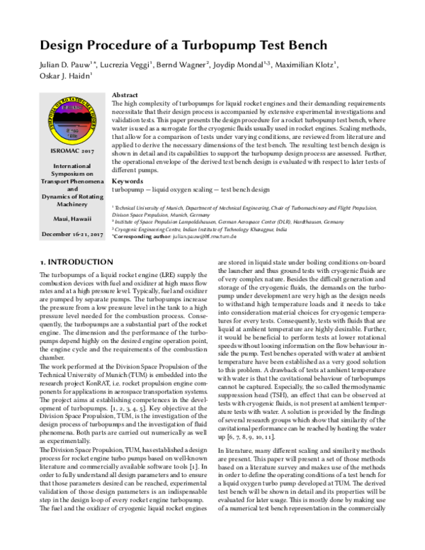 (PDF) Design procedure of a turbopump test bench
