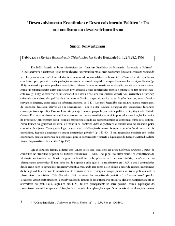 (PDF) "Desenvolvimento Econômico e Desenvolvimento Político": Do nacionalismo ao desenvolvimentismo