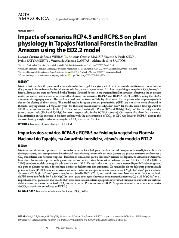 (PDF) Impacts of scenarios RCP4.5 and RCP8.5 on plant physiology in ...