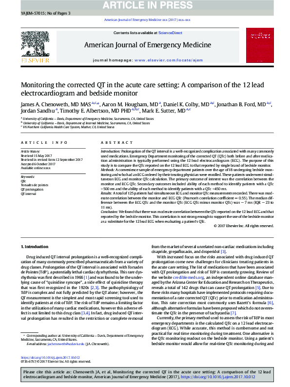 (PDF) Monitoring the corrected QT in the acute care setting: A ...