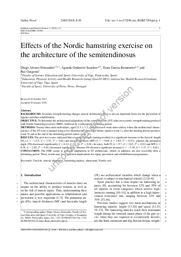 (PDF) Effects of the Nordic hamstring exercise on the architecture of ...