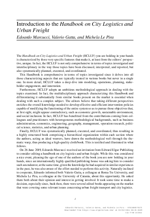 (PDF) Introduction to the Handbook on City Logistics and Urban Freight