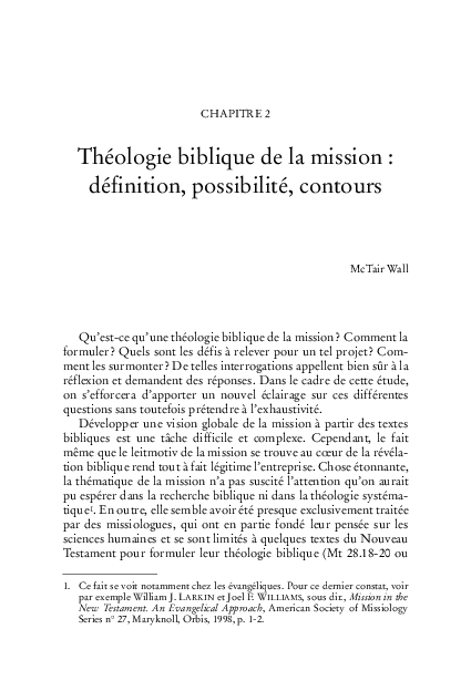 (PDF) Théologie biblique de la mission : définition, possibilité, contours
