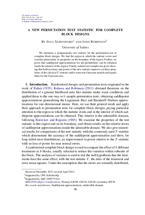 (PDF) A new permutation test statistic for complete block designs