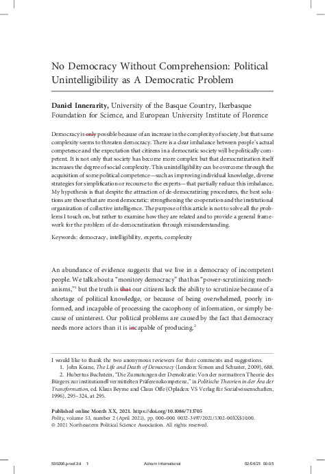 (PDF) No Democracy Without Comprehension: Political Unintelligibility ...