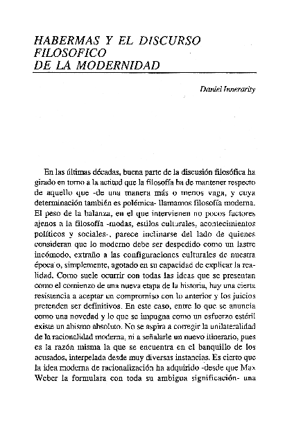 (PDF) Habermas y el discurso filosófico de la modernidad