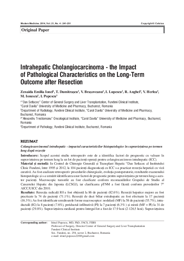 (PDF) Intrahepatic Cholangiocarcinoma – the Impact of Pathological Characteristics on the Long ...