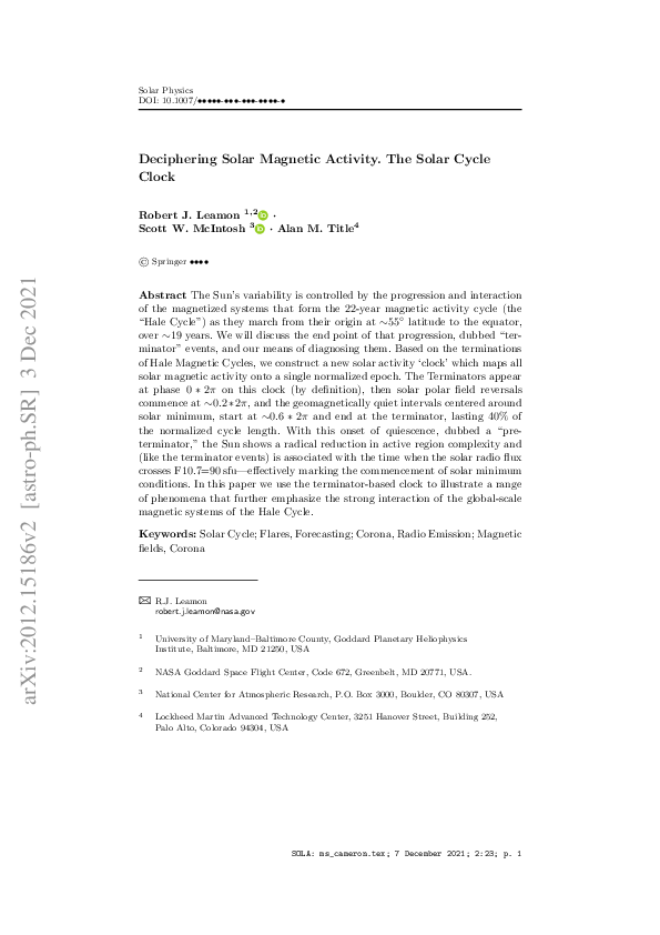 (PDF) Deciphering Solar Magnetic Activity: The Solar Cycle Clock