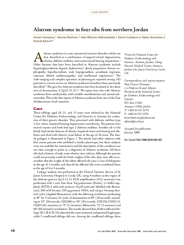 (PDF) Alstrom Syndrome in Four Siblings from Jordan