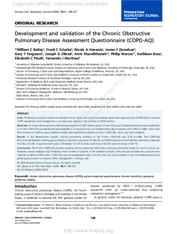 (PDF) Development and validation of the Chronic Obstructive Pulmonary ...