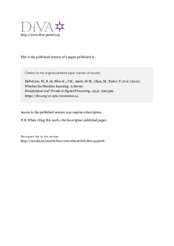 (PDF) Survey of Wireless Techniques for Machine Learning Support