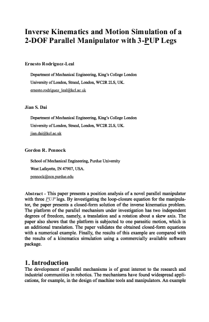 (PDF) Inverse Kinematics and Motion Simulation of a 2-DOF Parallel Manipulator with 3-PUP Legs ...
