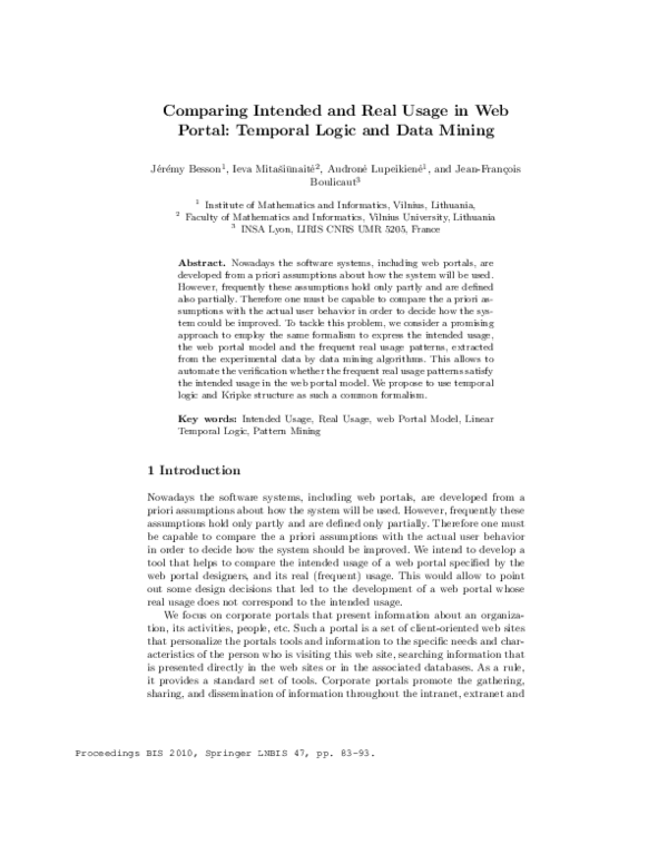 (PDF) Comparing Intended and Real Usage in Web Portal: Temporal Logic and Data Mining | Jérémy ...