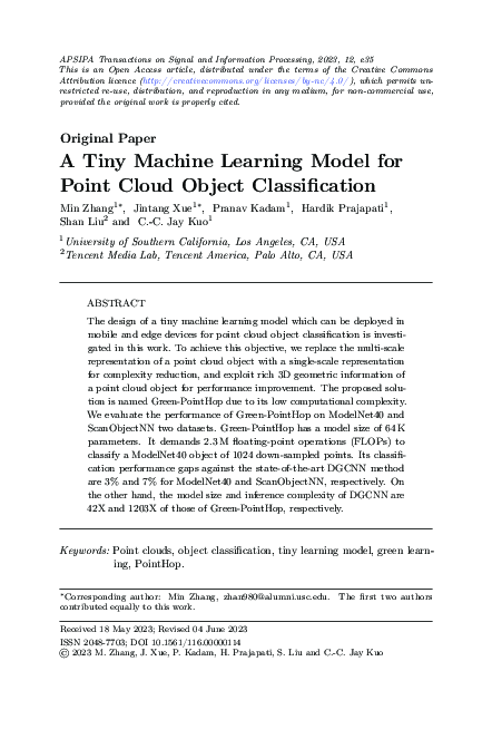 (PDF) A Tiny Machine Learning Model for Point Cloud Object Classification
