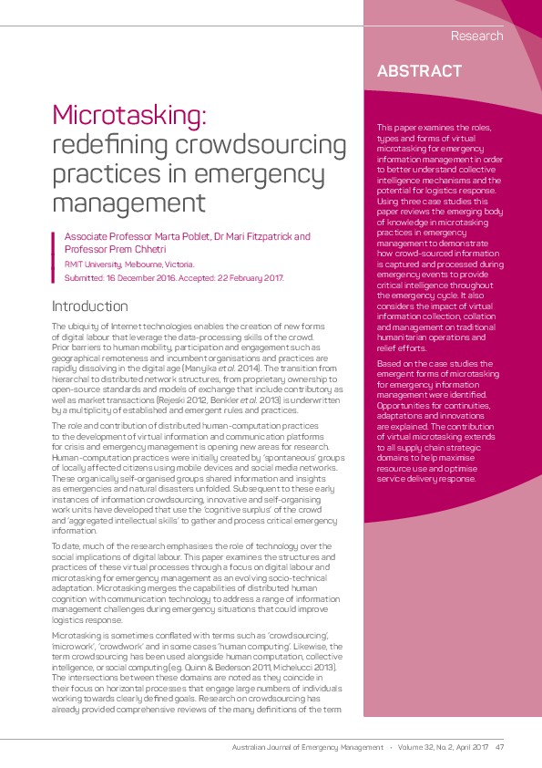 (PDF) Microtasking: Redefining crowdsourcing practices in emergency ...