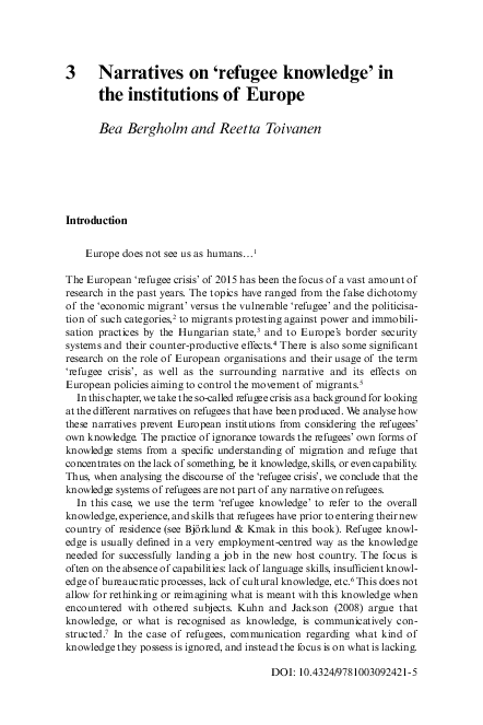 (PDF) Narratives on ‘refugee knowledge’ in the institutions of Europe