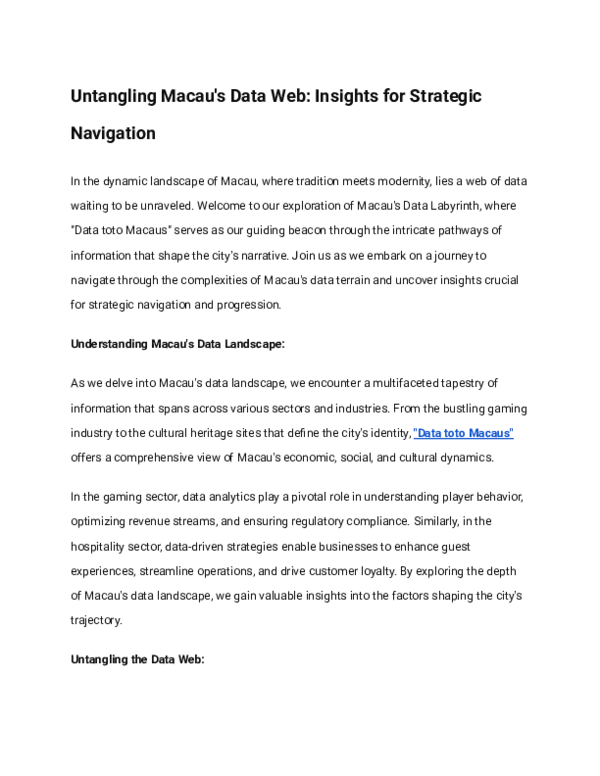 (PDF) Untangling Macau's Data Web: Insights for Strategic Navigation