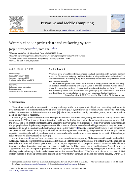 (PDF) Wearable indoor pedestrian dead reckoning system
