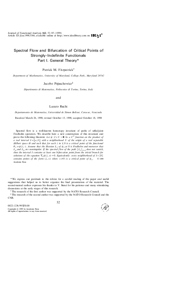 (PDF) Spectral Flow and Bifurcation in Strongly-Indefinite Functionals