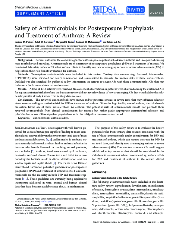 (PDF) Safety of Antimicrobials for Postexposure Prophylaxis and ...