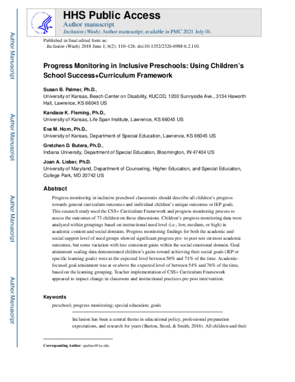 (PDF) Progress Monitoring in Inclusive Preschools: Using Children's ...