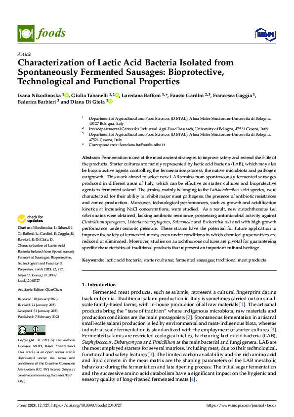 (PDF) Characterization of Lactic Acid Bacteria Isolated from Spontaneously Fermented Sausages ...