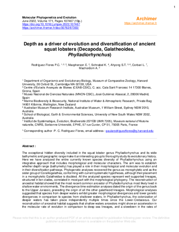 (PDF) Depth as a driver of evolution and diversification of ancient ...