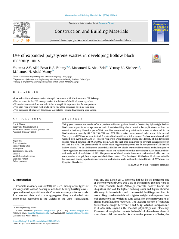(PDF) Use of expanded polystyrene wastes in developing hollow block ...