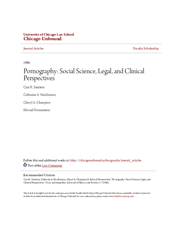 (PDF) Pornography: Social Science, Legal, and Clinical Perspectives