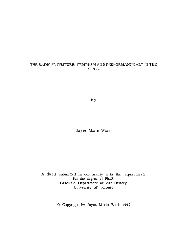 (PDF) The radical gesture, feminism and performance art in the 1970s