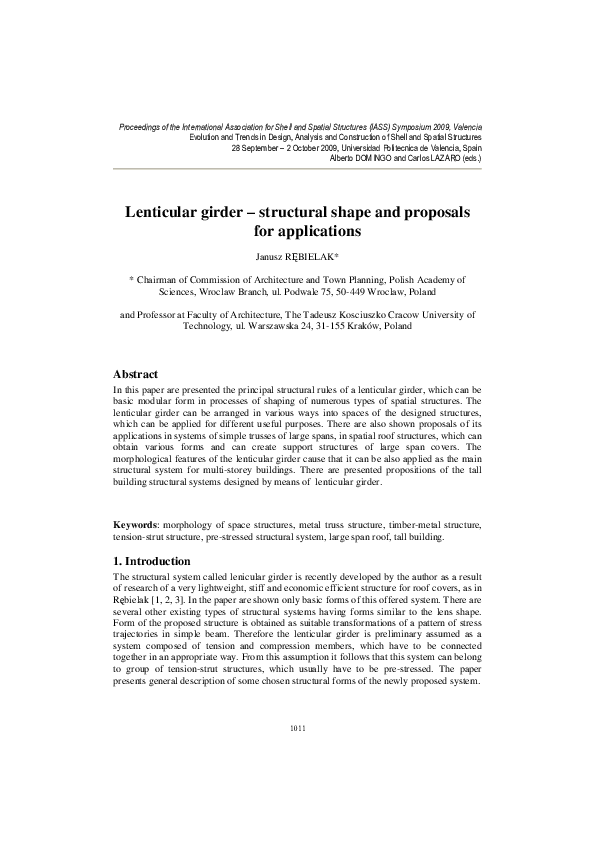 (PDF) Lenticular girder - structural shape and proposals for applications