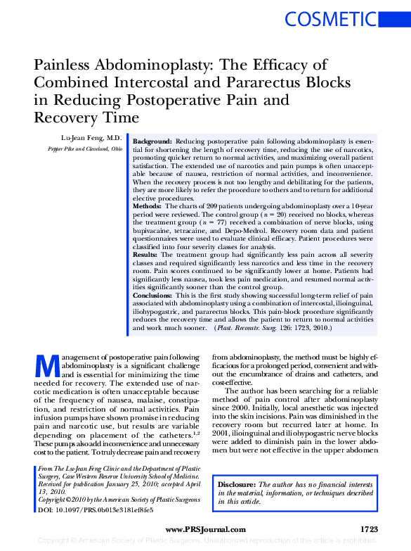 (PDF) Painless Abdominoplasty: The Efficacy of Combined Intercostal and ...