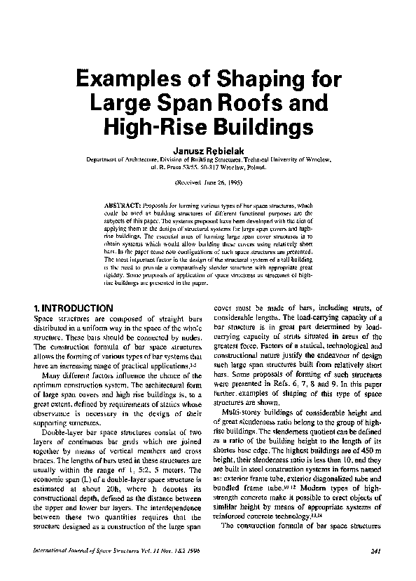 (PDF) Examples of Shaping for Large Span Roofs and High-Rise Buildings
