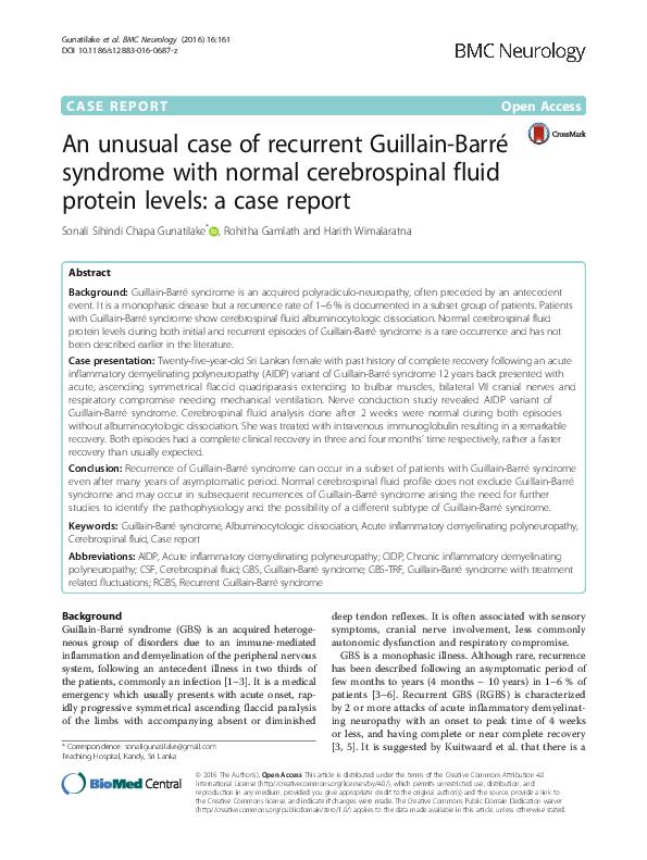 (PDF) An unusual case of recurrent Guillain-Barré syndrome with normal ...
